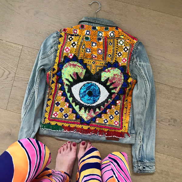 Evil eye sequin denim jacket | Pachamama Bohemian